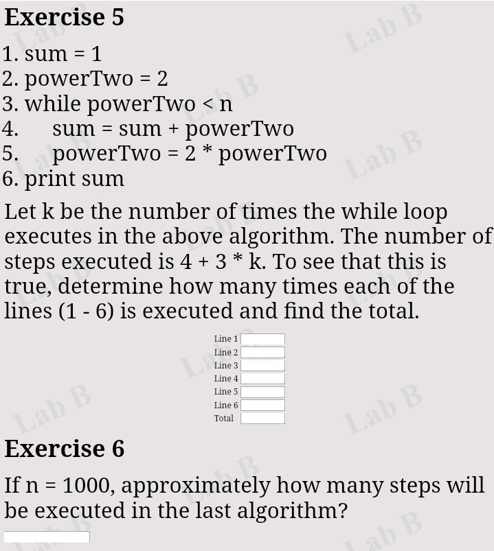 Solved Exercise 5 1. sum = 1 2. powerTwo = 2 3. while | Chegg.com