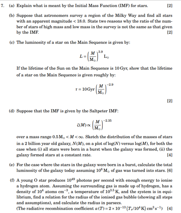 Solved 7. (a) Explain what is meant by the Initial Mass | Chegg.com