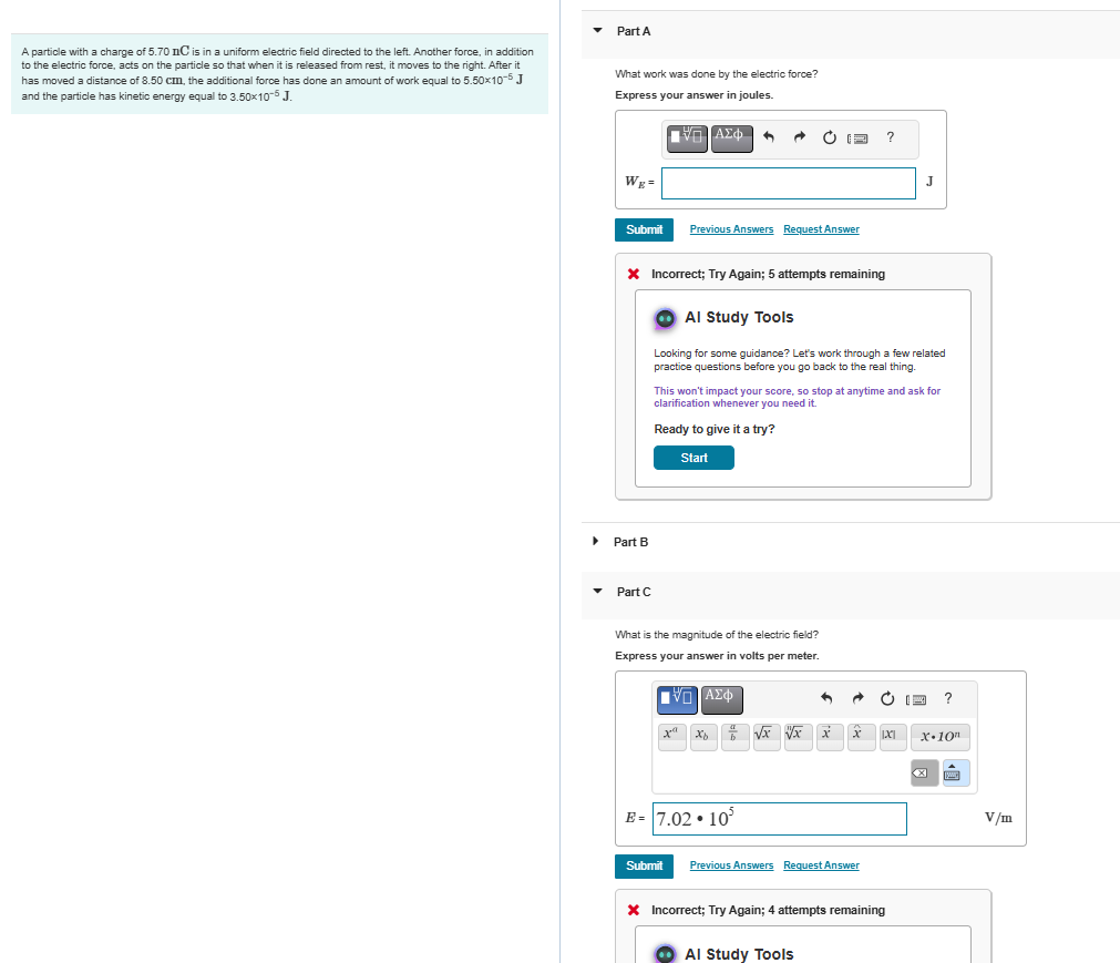 Solved Part A A particle with a charge of 5.70 ﻿nC is in a | Chegg.com