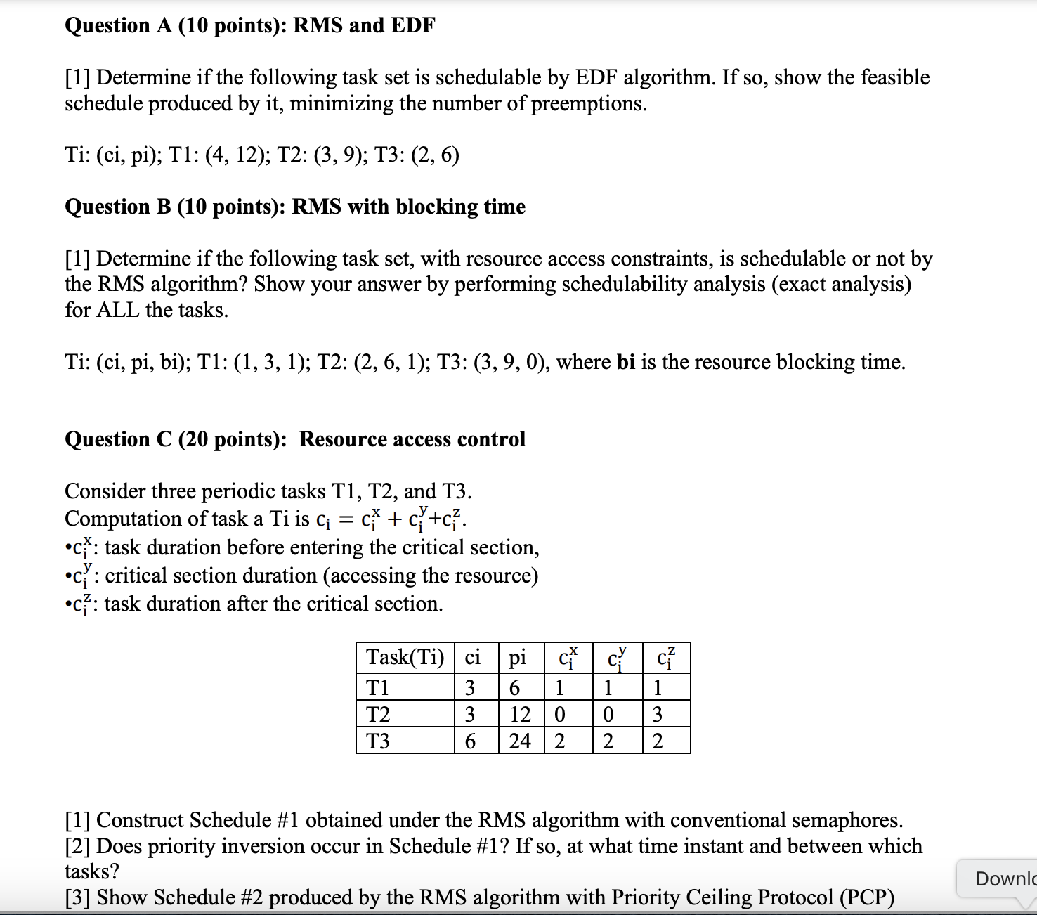 Solved course - ﻿Real time systems - ﻿ Question A (10 | Chegg.com