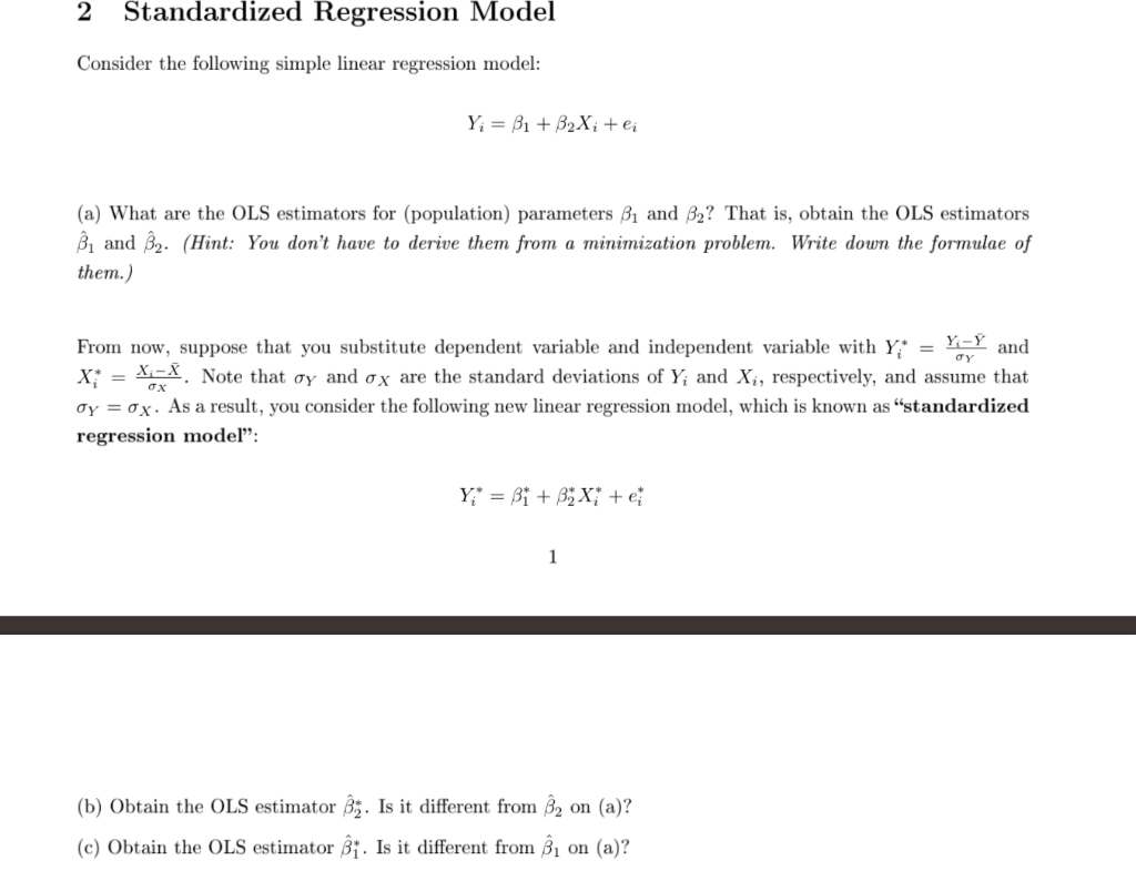 Solved 2 Standardized Regression Model Consider the | Chegg.com