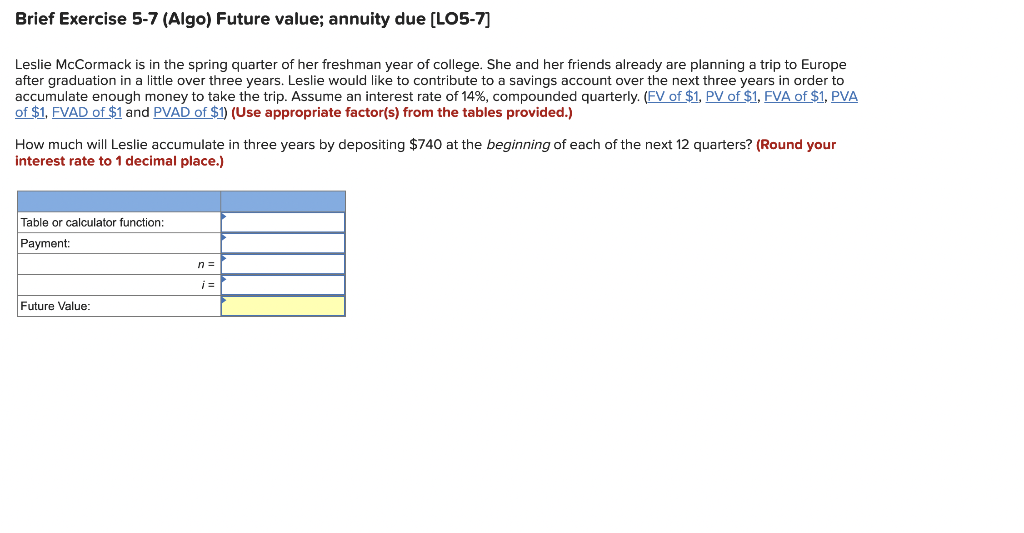 Solved Brief Exercise 5-7 (Algo) Future value; annuity due | Chegg.com