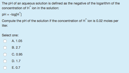 Solved The pH of an aqueous solution is defined as the | Chegg.com