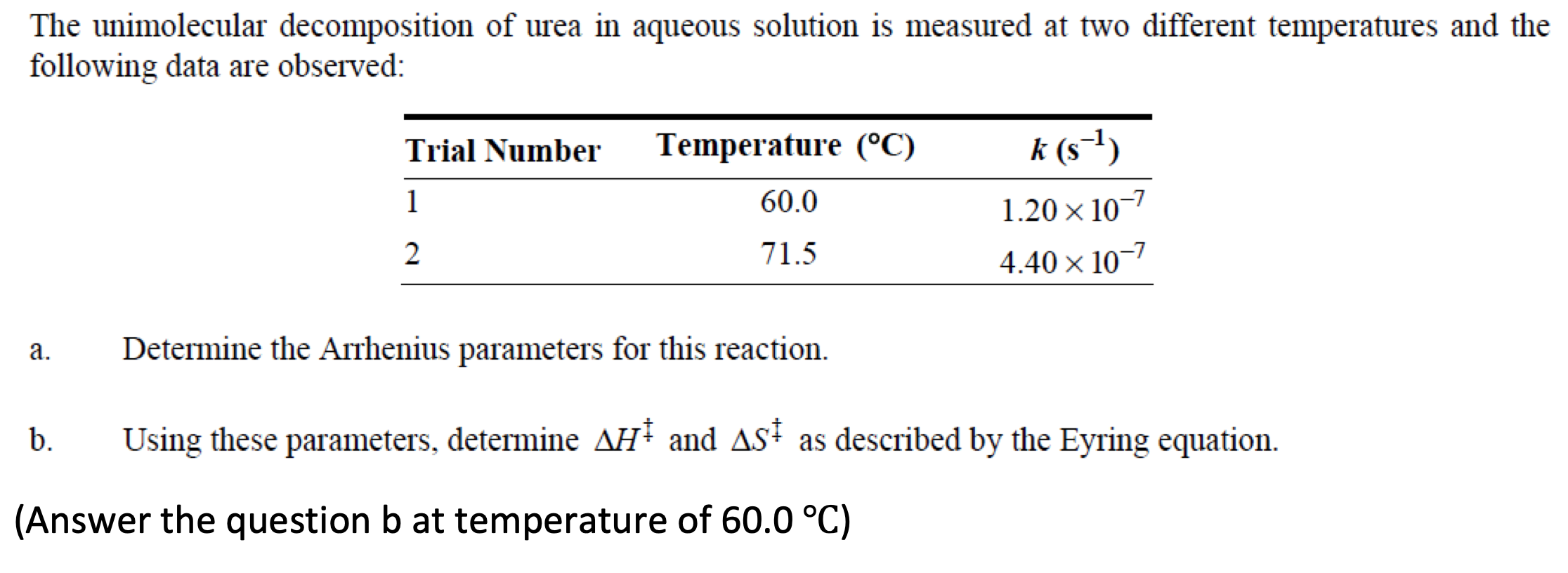 Solved The Unimolecular Decomposition Of Urea In Aqueous