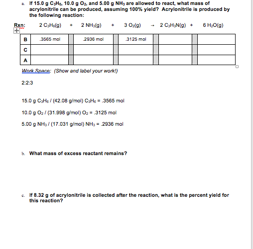 Solved a. If 15.0 g CzHs, 10.0 g Oz, and 5.00 g NH3 are | Chegg.com