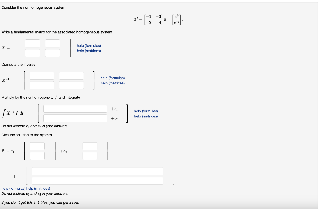 Solved Consider the nonhomogeneous system | Chegg.com