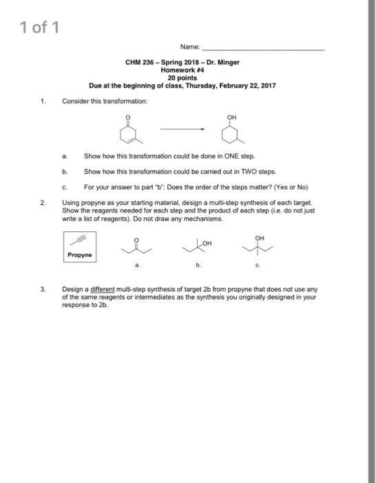 Solved Name Chm 236 Spring 2018 Dr Minger Homework 3 20
