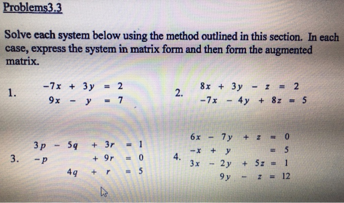 Solved Problems3.3 Solve each system below using the method | Chegg.com