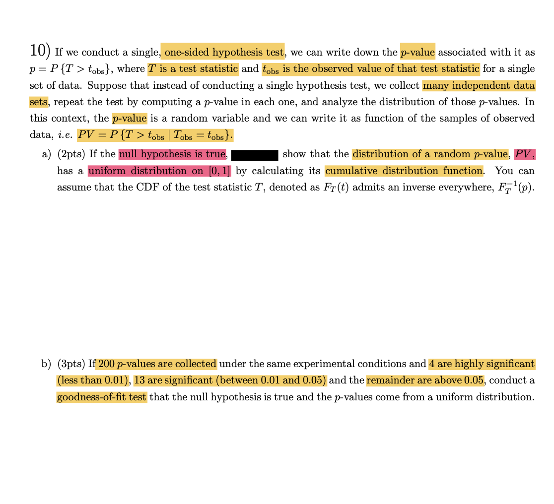 10) If we conduct a single, one-sided hypothesis | Chegg.com