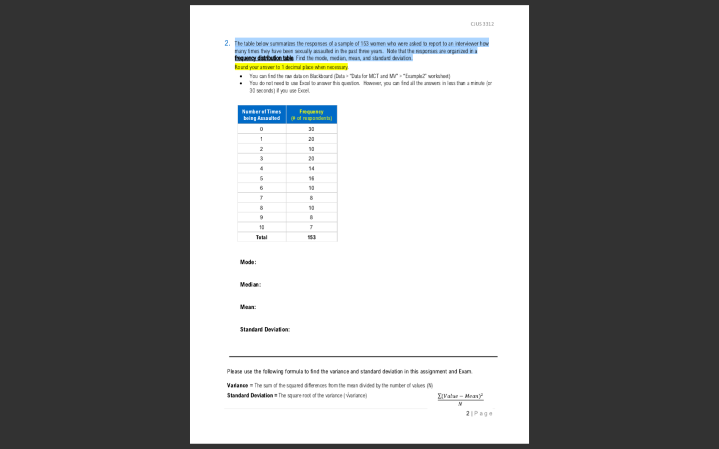 Solved Assignment 2: Measures of Central Tendency and | Chegg.com