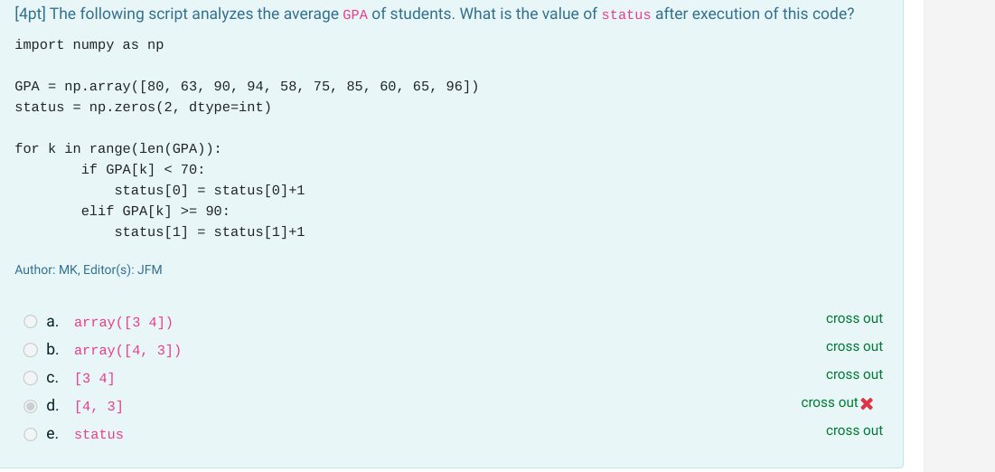 [4pt] The following script analyzes the average GPA | Chegg.com