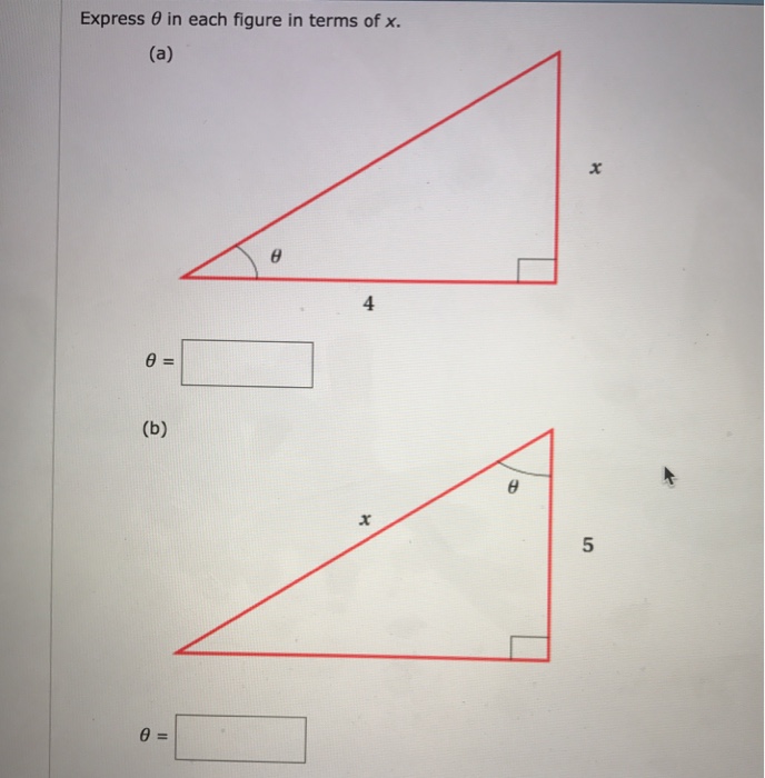 Solved Express theta in each figure in terms of x. (a) | Chegg.com