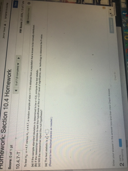 Solved MATH 203 BASIC STATISTICS Homework: Section 10.4 | Chegg.com