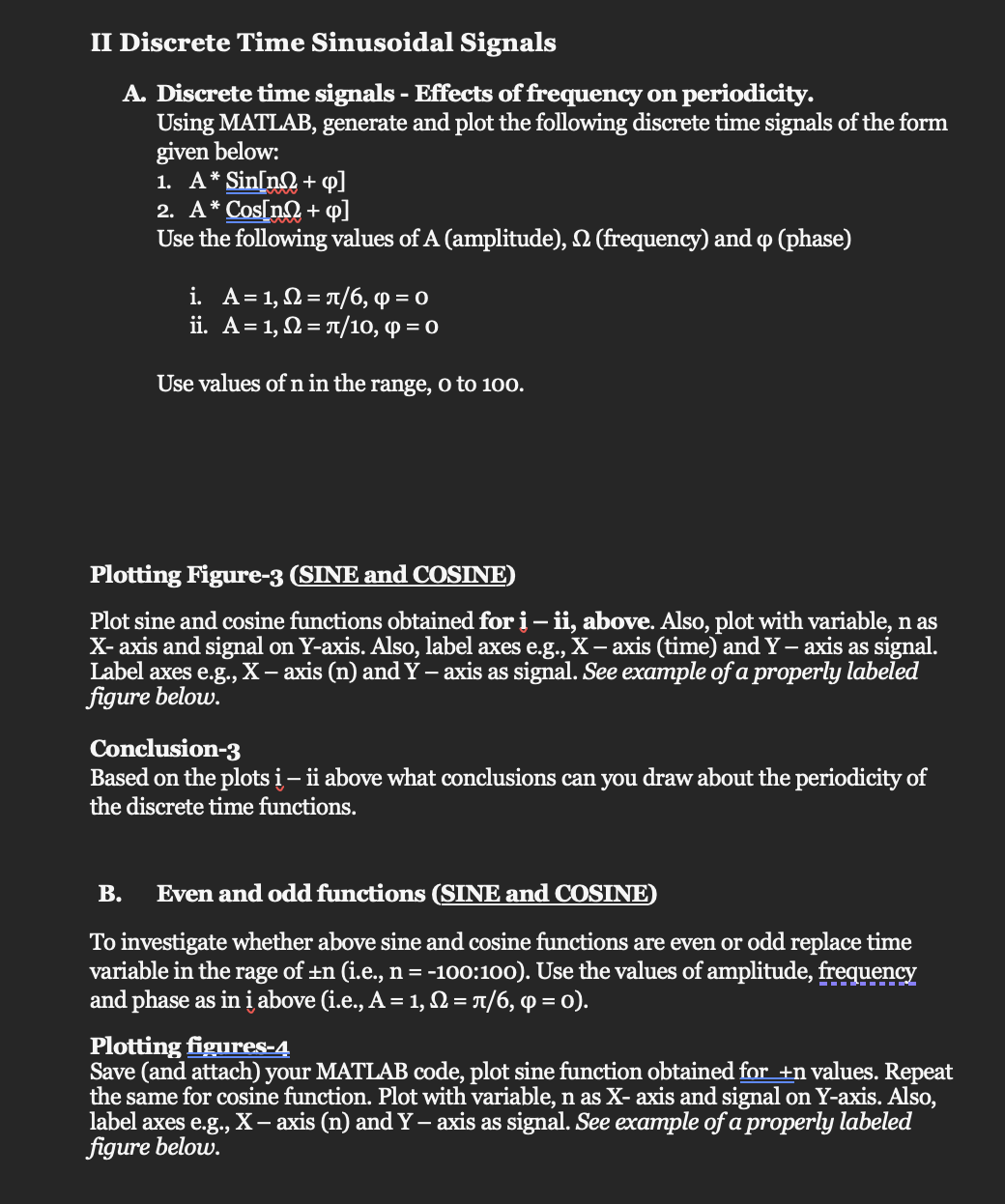Solved II Discrete Time Sinusoidal Signals A. Discrete time | Chegg.com