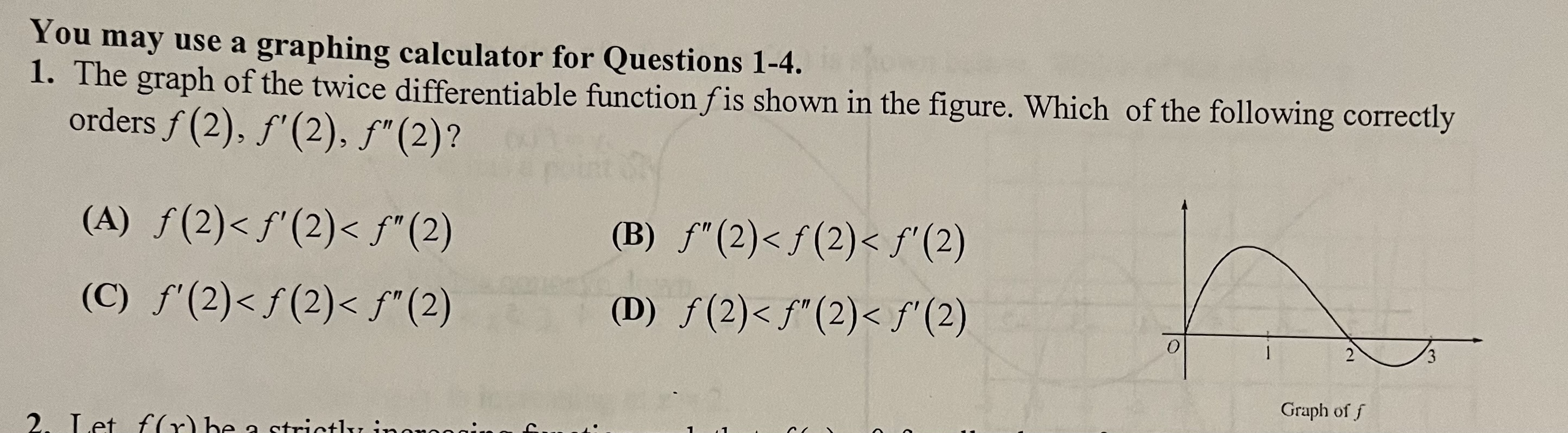 Solved You may use a graphing calculator for Questions 1-4. | Chegg.com