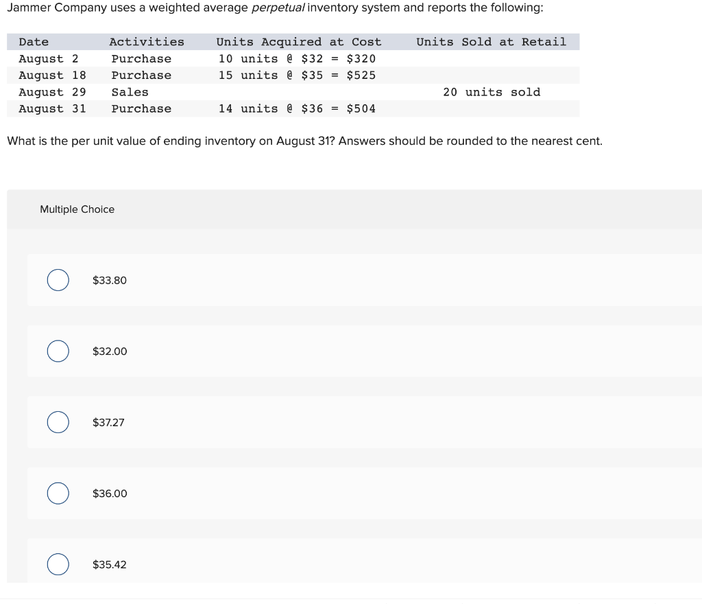 Solved Jammer Company uses a weighted average perpetual | Chegg.com