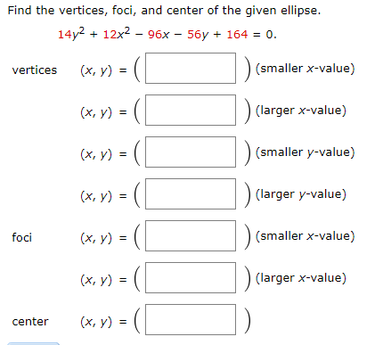 Solved Find the vertices, foci, and center of the given | Chegg.com