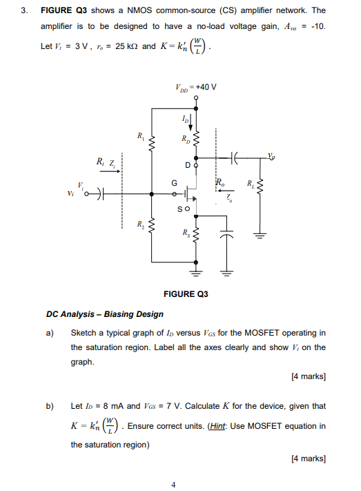 Solved 3. FIGURE Q3 shows a NMOS common-source (CS) | Chegg.com