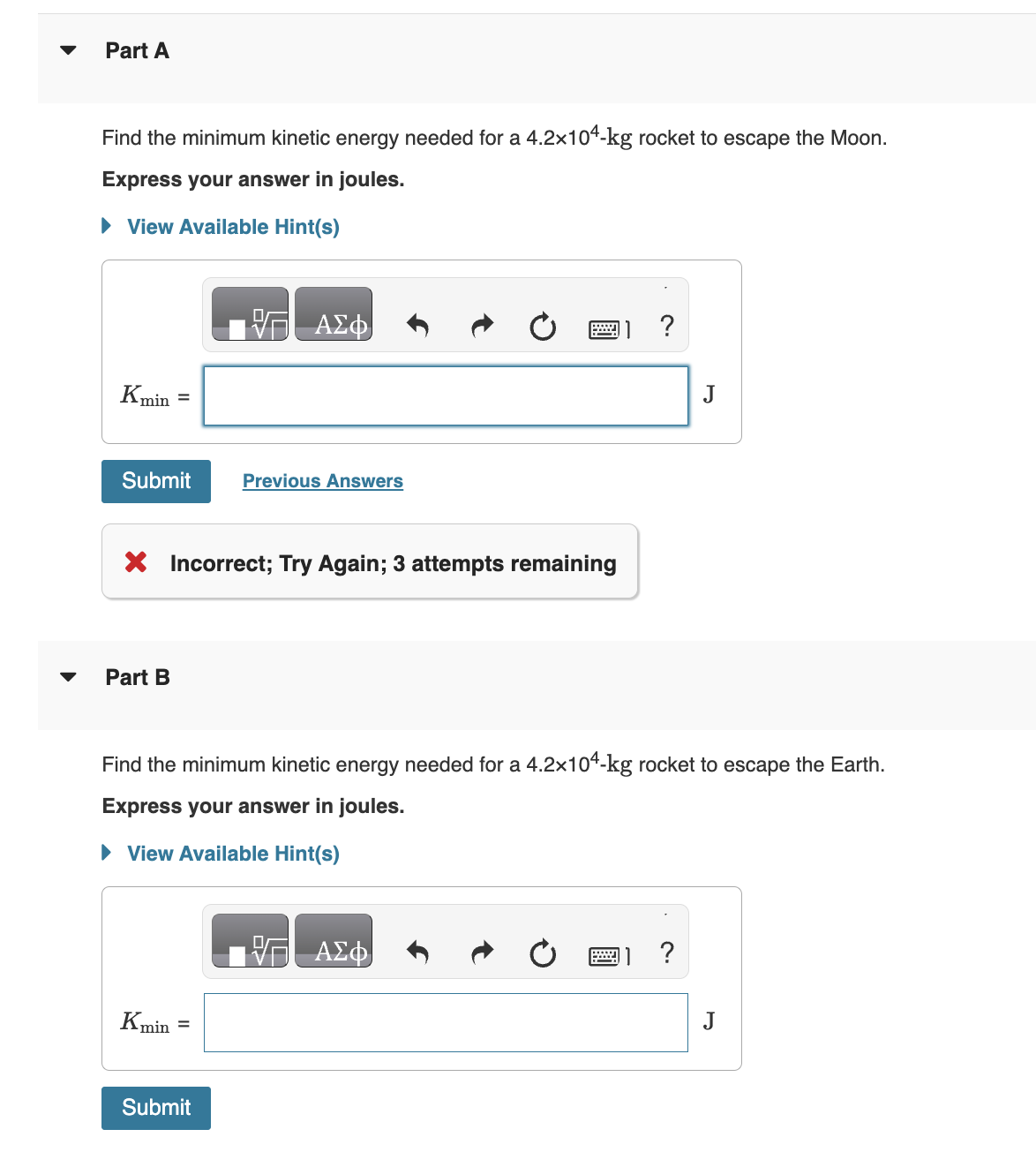 Solved Part AFind the minimum kinetic energy needed for a | Chegg.com