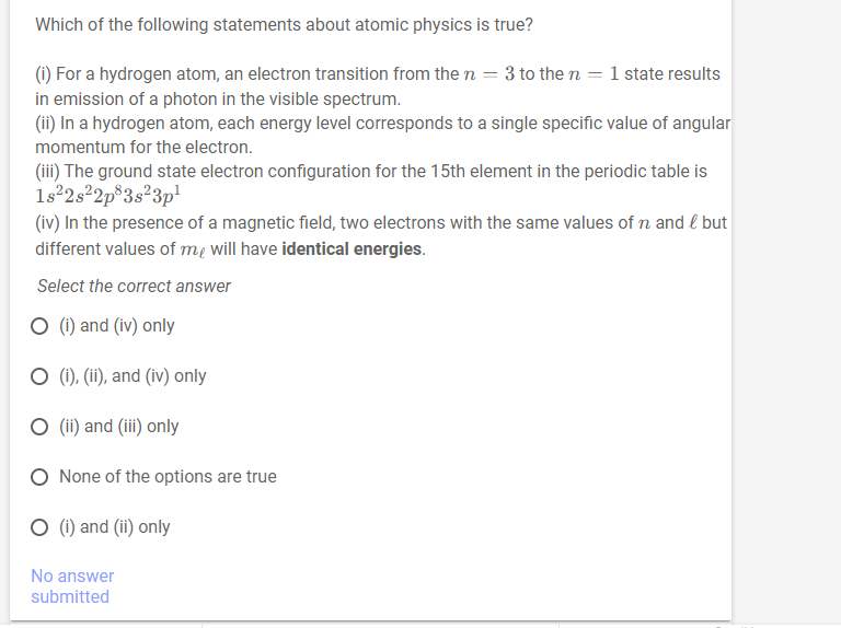 Solved Which of the following statements about atomic | Chegg.com