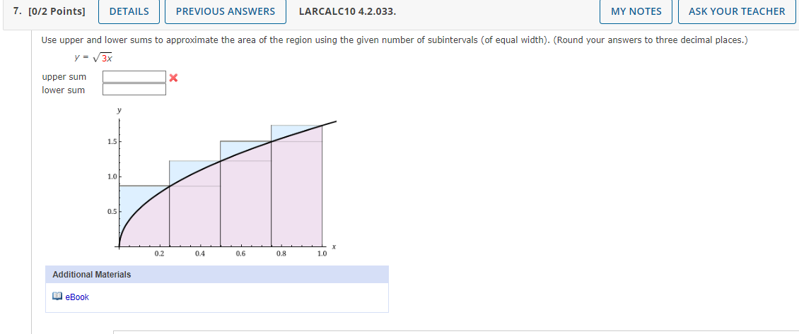Solved Use upper and lower sums to approximate the area of | Chegg.com
