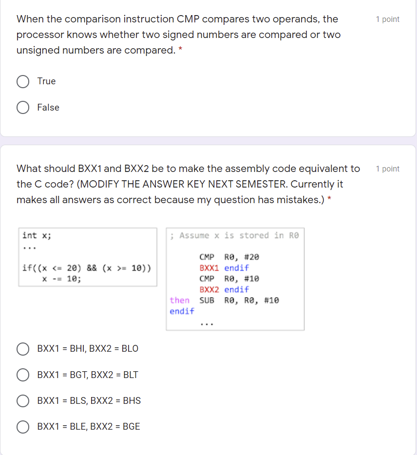 Solved 1 point When the comparison instruction CMP compares | Chegg.com