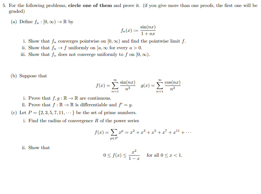 Solved 5. For the following problems, circle one of them and | Chegg.com