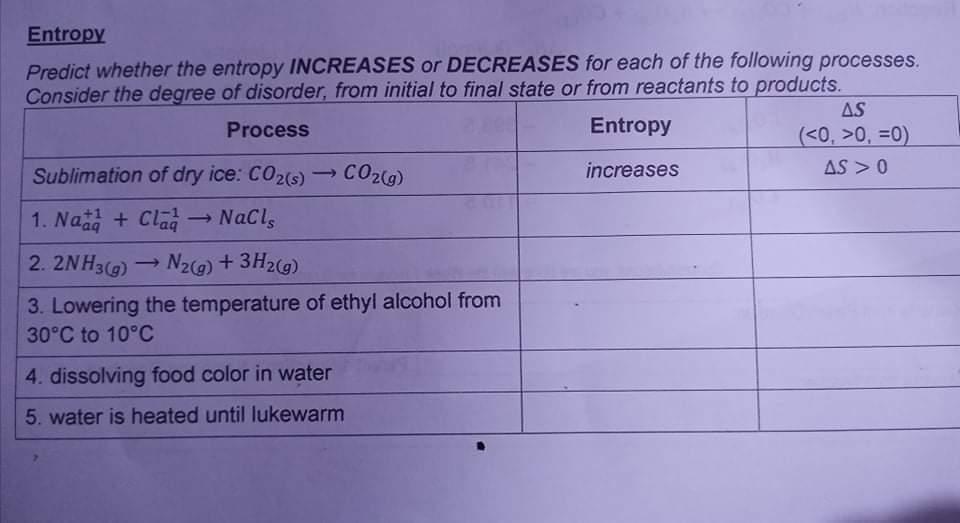 Solved Entropy Predict whether the entropy INCREASES or | Chegg.com