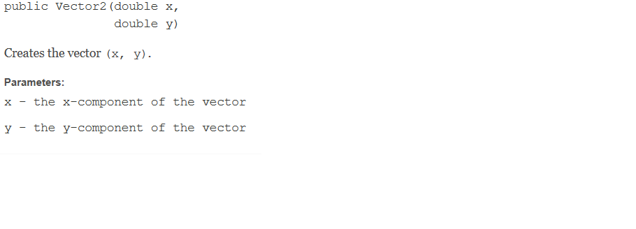 Solved public Vector2() Creates the vector (0.0, 0.0) with | Chegg.com