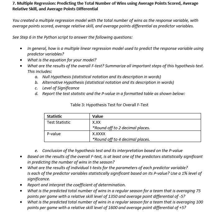 Solved 7. Multiple Regression: Predicting the Total Number | Chegg.com