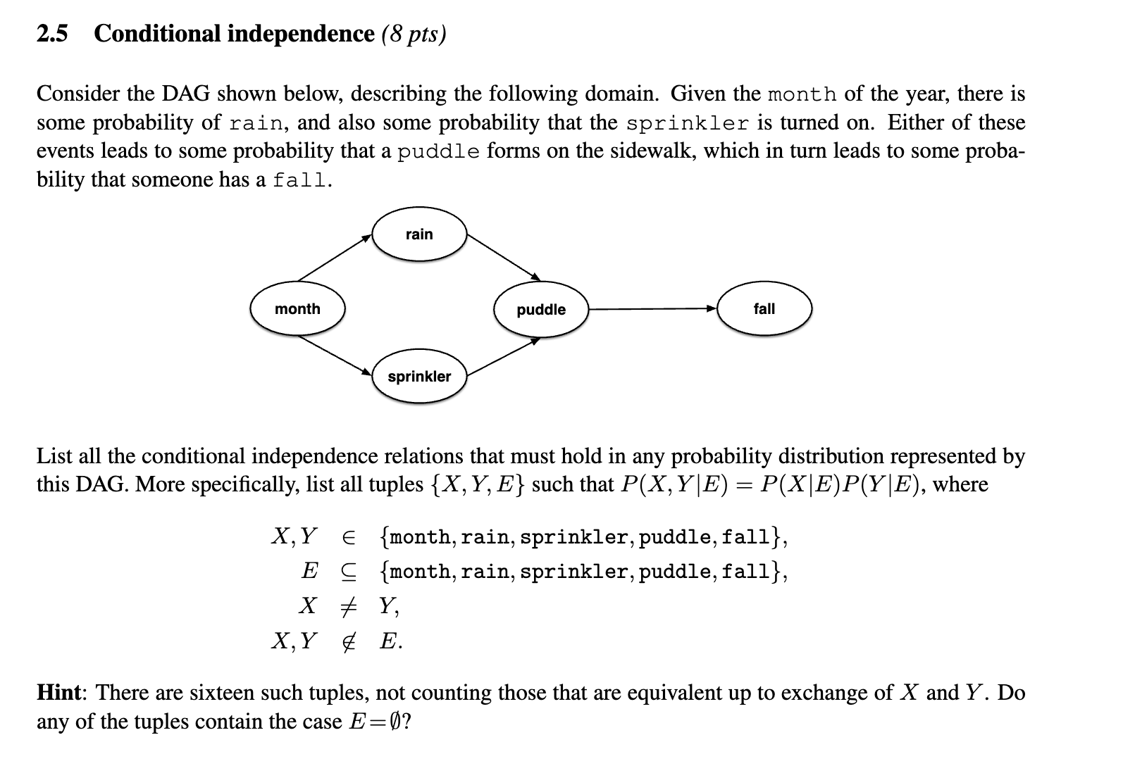 Solved 2.5 ﻿Conditional independence ( 8 pts )Consider the | Chegg.com