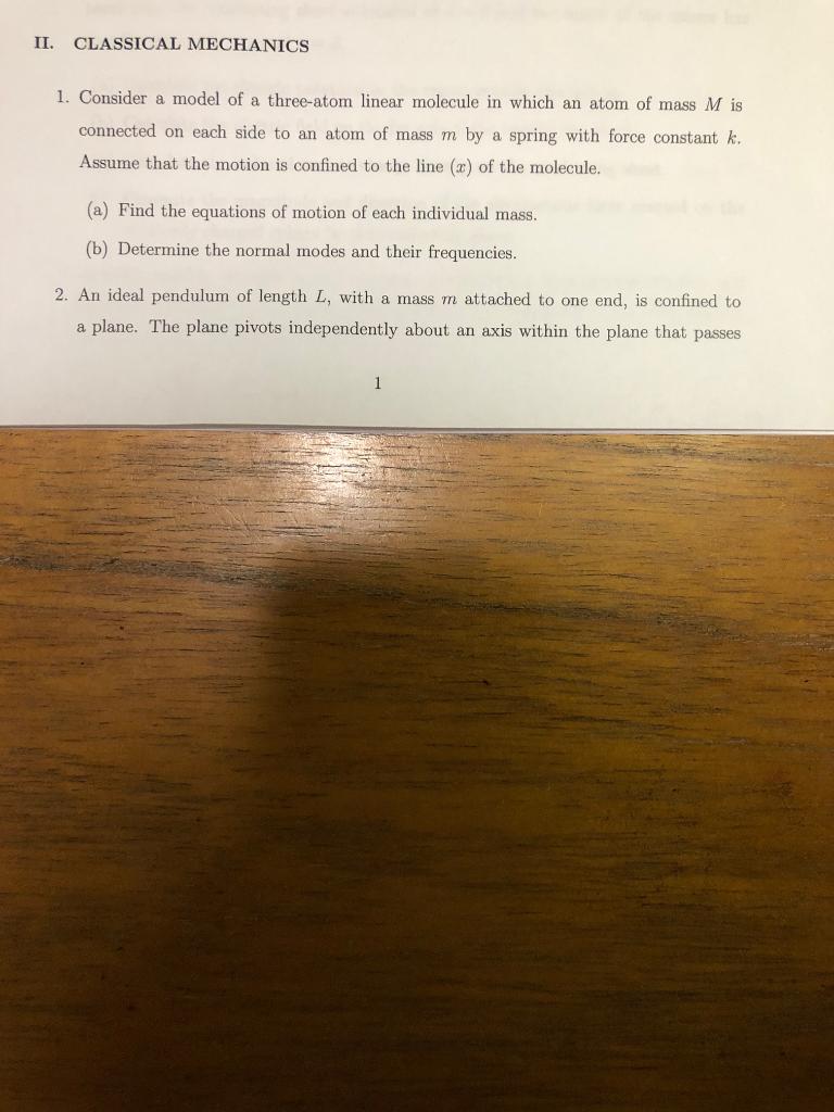 Solved Classical mechanics: Please answer question 1. Write | Chegg.com