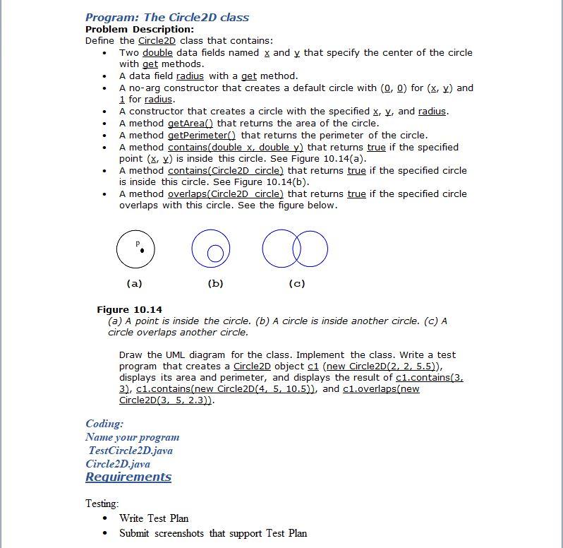 Solved Program The Circle 2d Class Problem Description