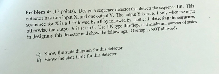 Solved Problem 4: (12 points). Design a sequence detector | Chegg.com