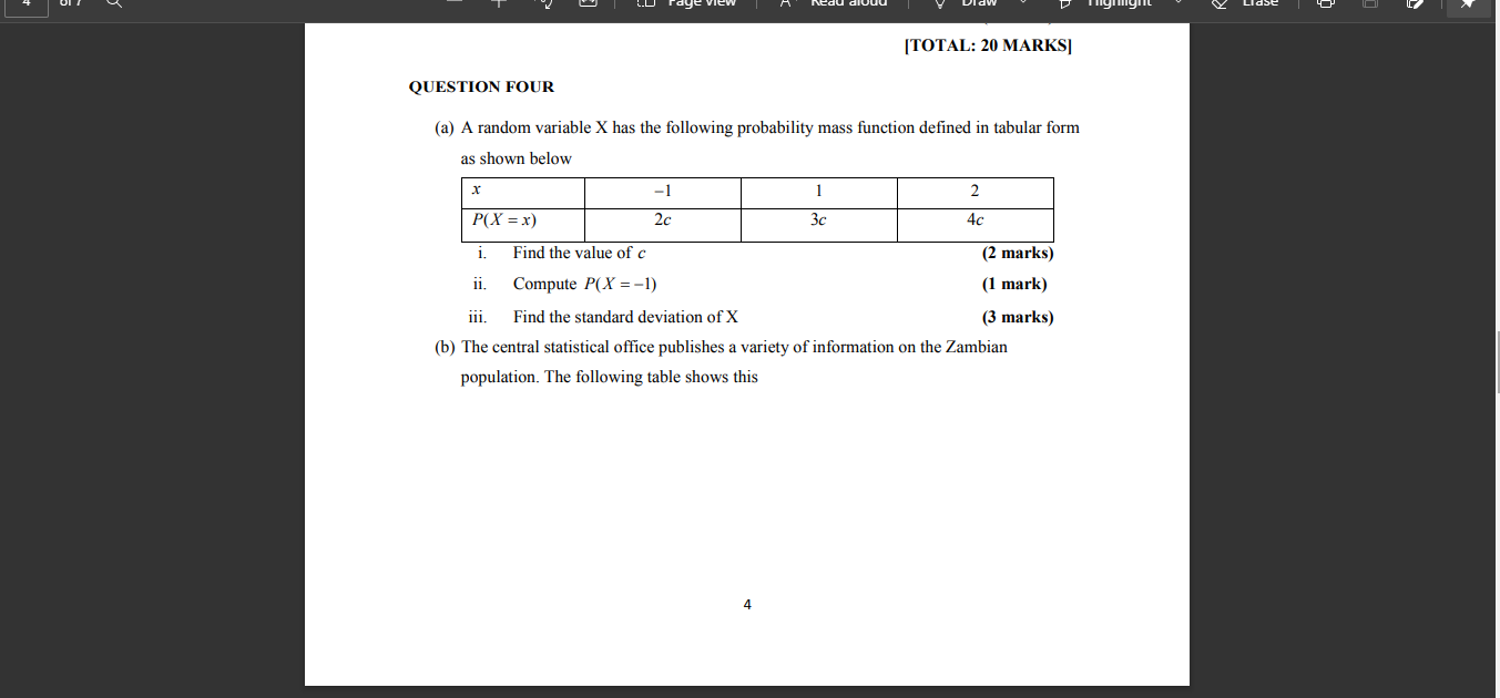 Solved [TOTAL: 20 MARKS] QUESTION FOUR (a) A random variable | Chegg.com