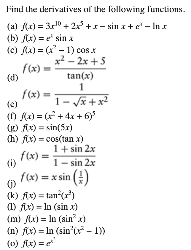 Solved Find the derivatives of the following functions. (a) | Chegg.com