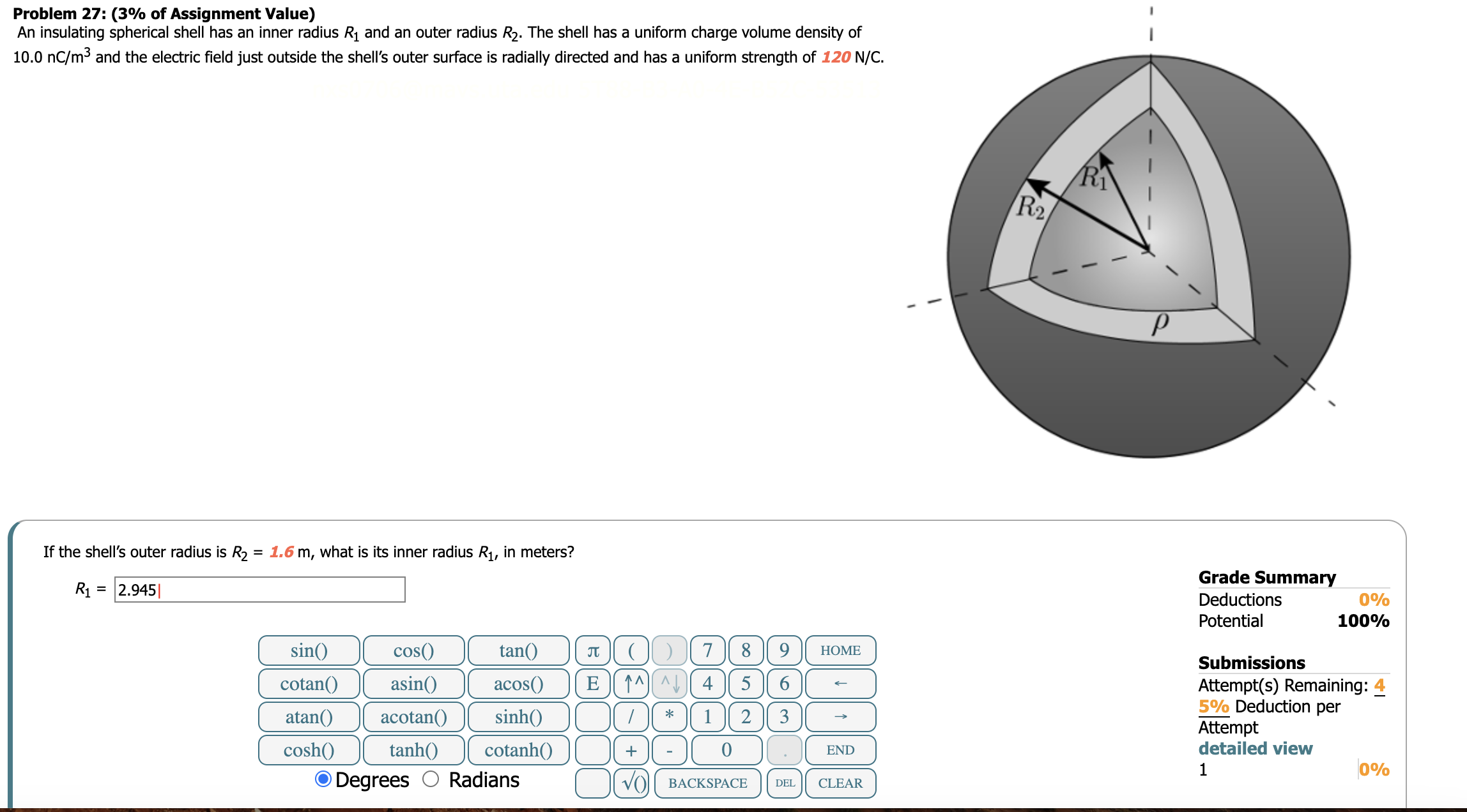 Solved Problem 27: (3% ﻿of Assignment Value)An insulating | Chegg.com