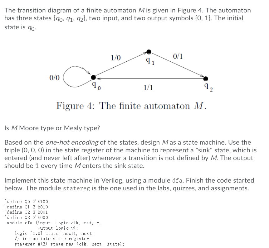 The transition diagram of a finite automaton Mis | Chegg.com