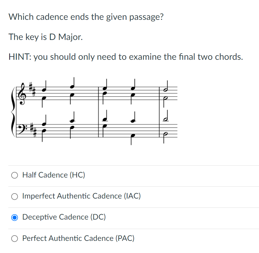 Which cadence ends the given passage? The key is D | Chegg.com