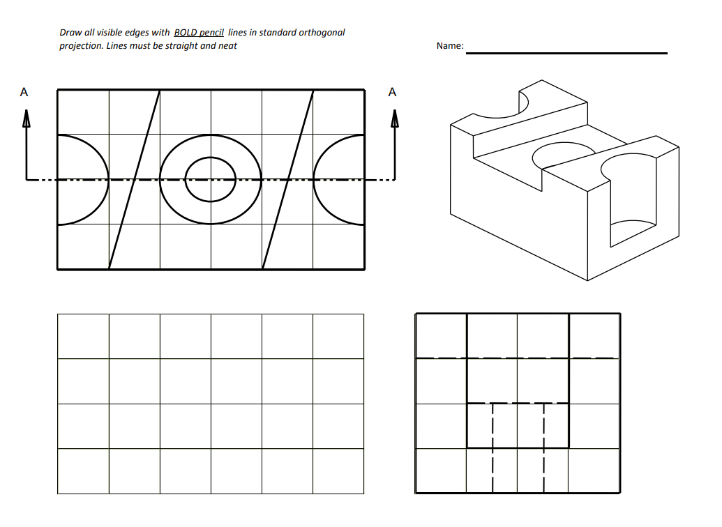 Solved Draw all visible edges with BOLD pencil lines in | Chegg.com