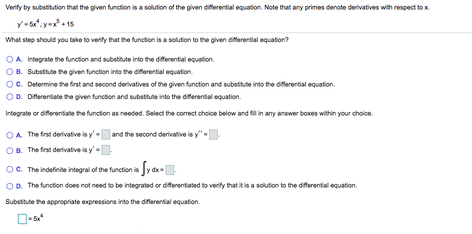 Solved Verify by substitution that the given function is a | Chegg.com