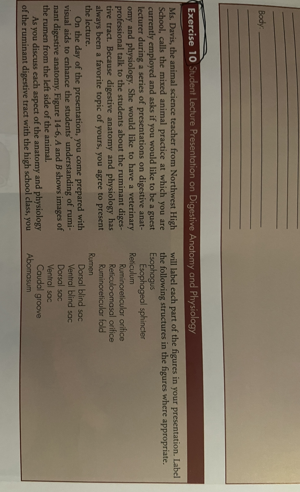 Solved Body: Exercise 10 Student Lecture Presentation on | Chegg.com