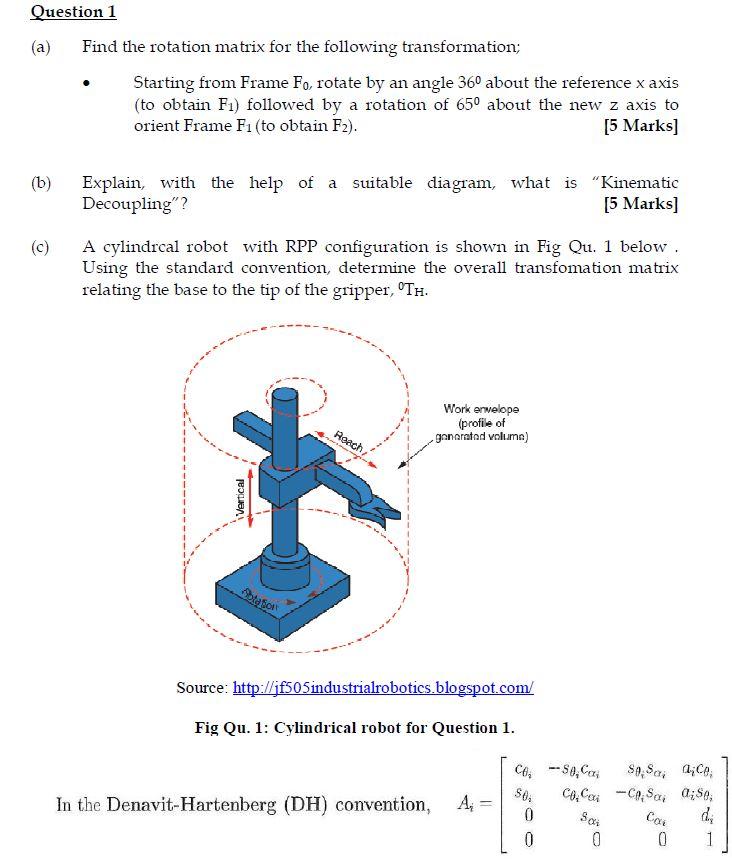 Solved Question 1 (a) Find the rotation matrix for the | Chegg.com