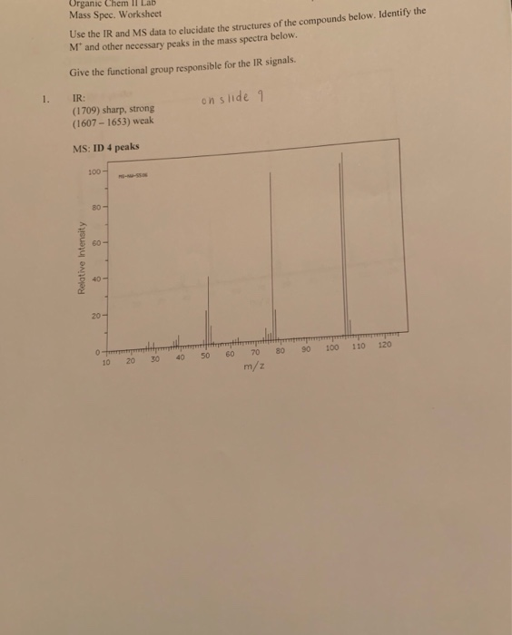 Solved Organic Chem I Lab Mass Spec. Worksheet se the IR and | Chegg.com