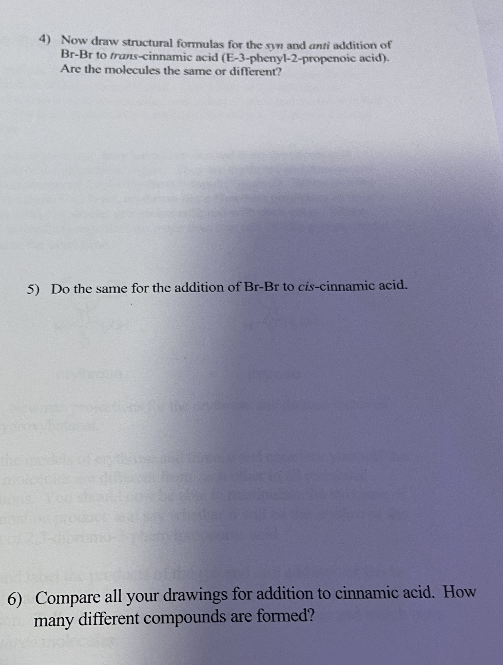 Solved 4) Now draw structural formulas for the syn and anti | Chegg.com