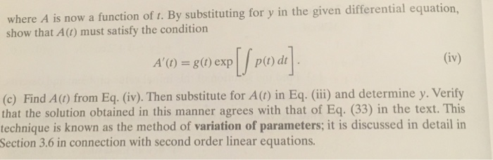 Solved 38. Variation of Parameters. equation of first order: | Chegg.com