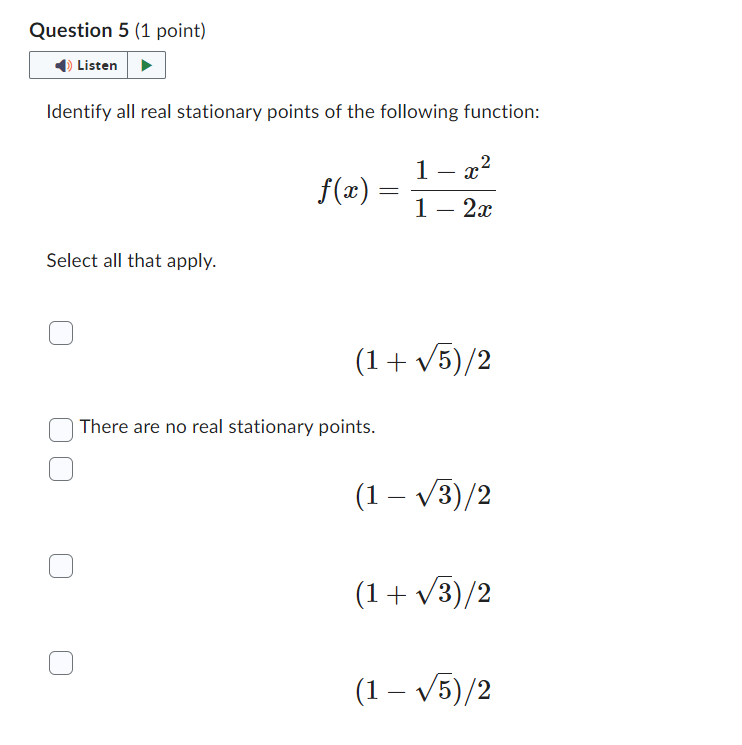 Solved Identify all real stationary points of the following | Chegg.com