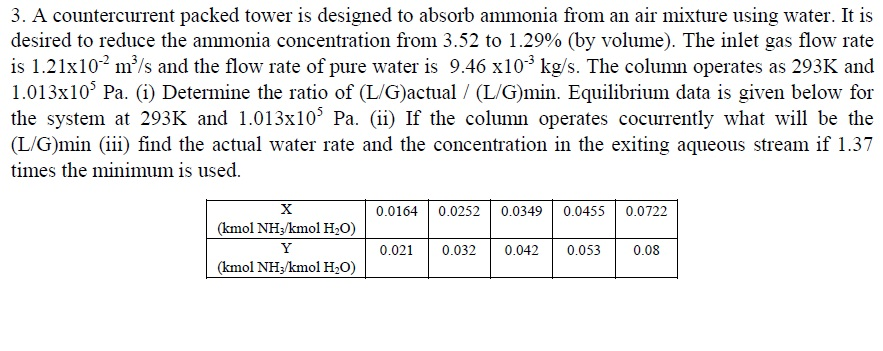 3. A countercurrent packed tower is designed to | Chegg.com