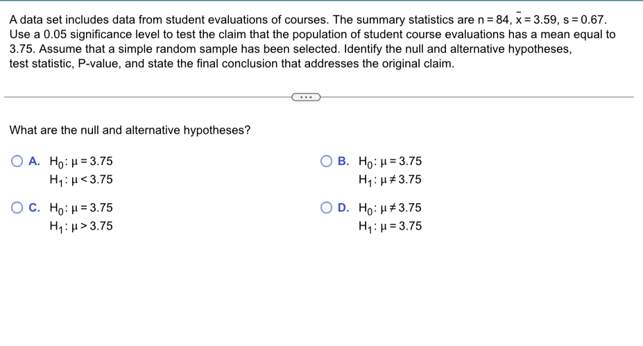 Solved A data set includes data from student evaluations of | Chegg.com