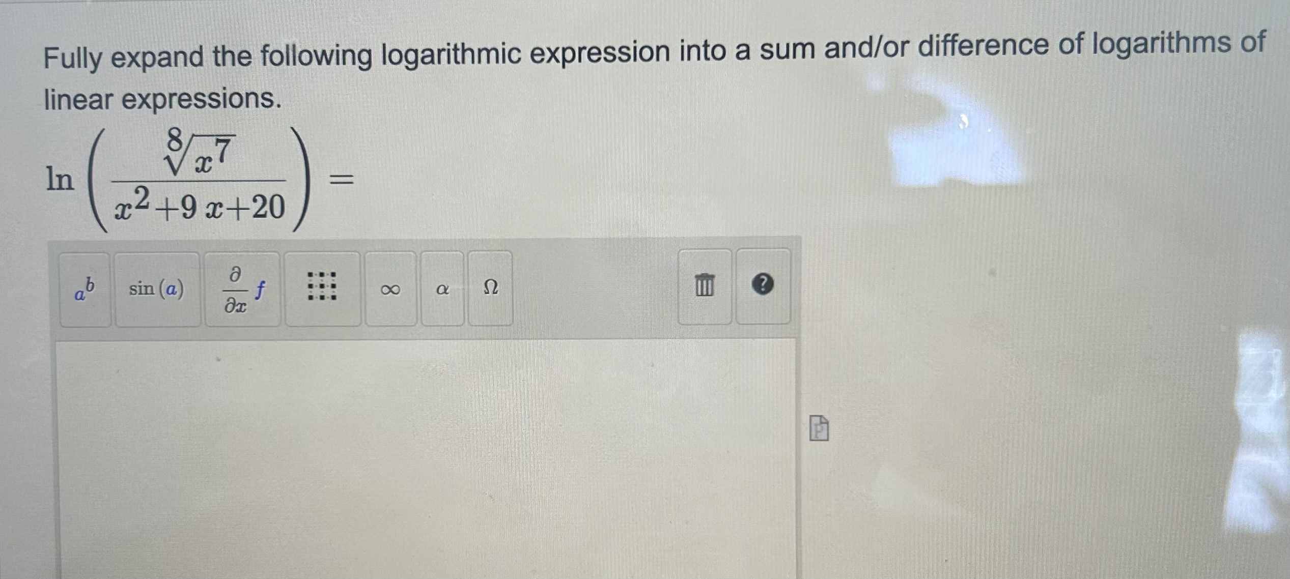 Solved Fully expand the following logarithmic expression | Chegg.com